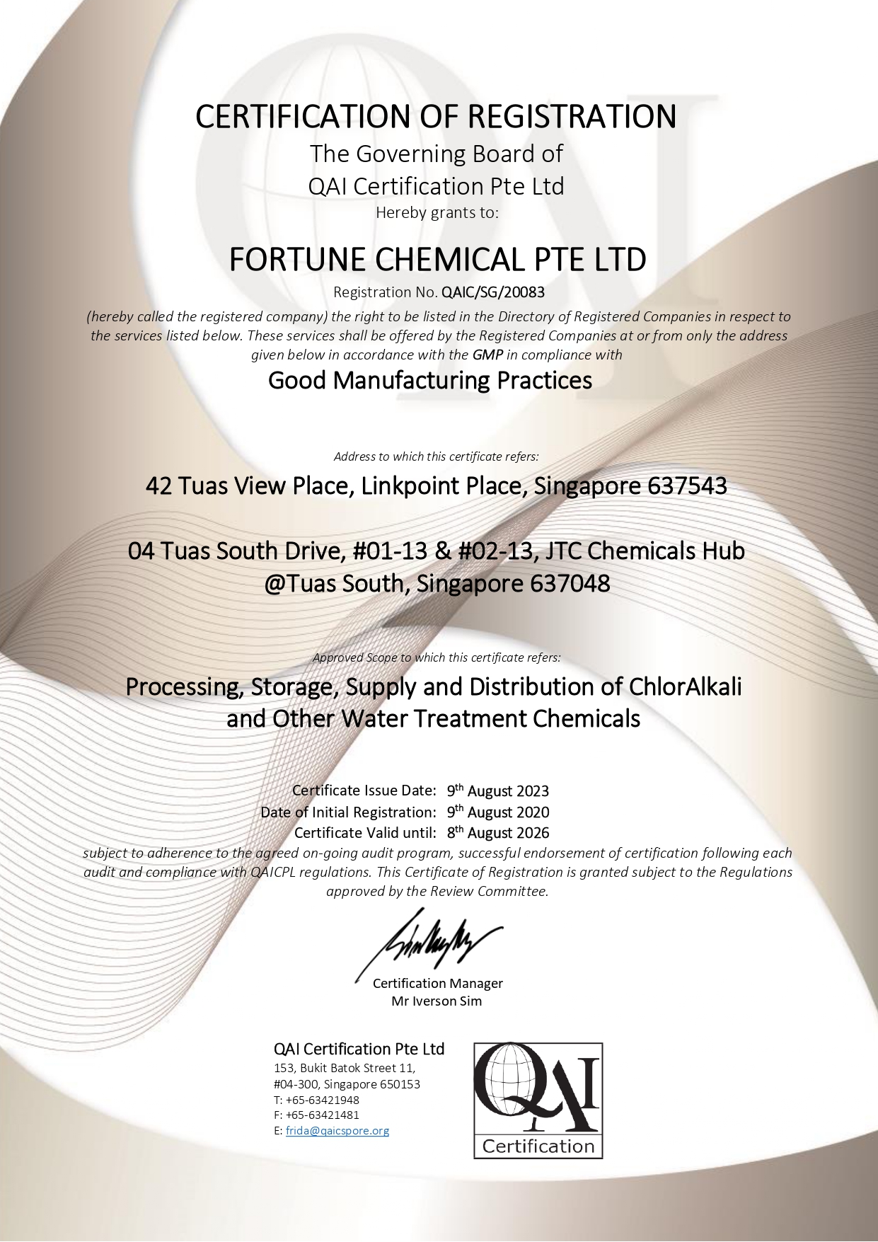 Certifications - Fortune Chemical